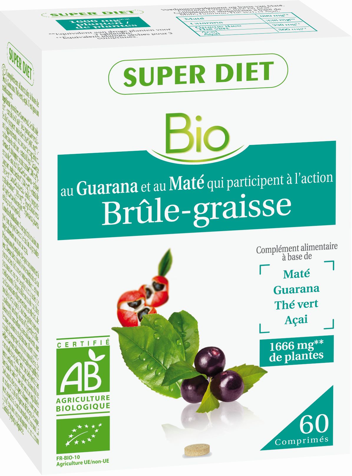 SuperDiet Complexe Brule Graisse Bio 60 Comprimés - Brûleurs de graisse ...