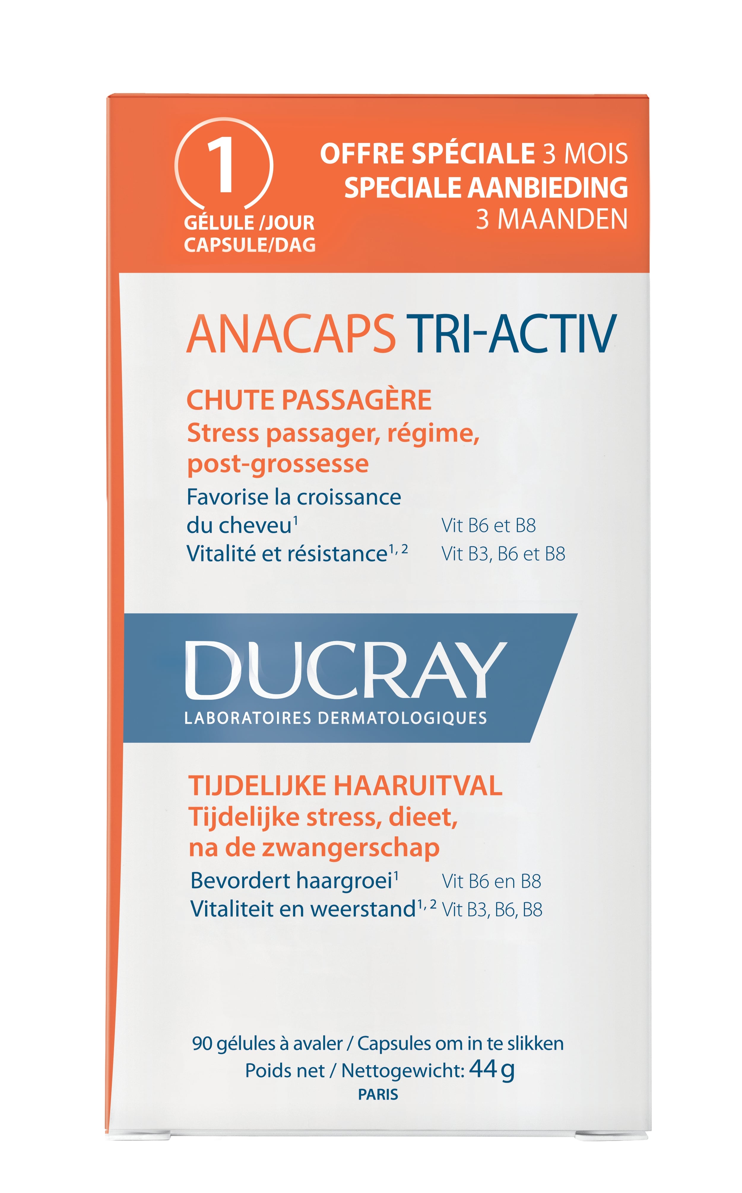 Ducray Anacaps Tri-activ anti-chute passagère 90 Capsules - Vitamines ...